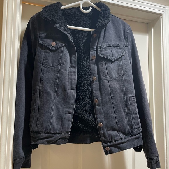 Brandy Melville | Jackets & Coats | New Black Jean Jacket With Fuzzy ...